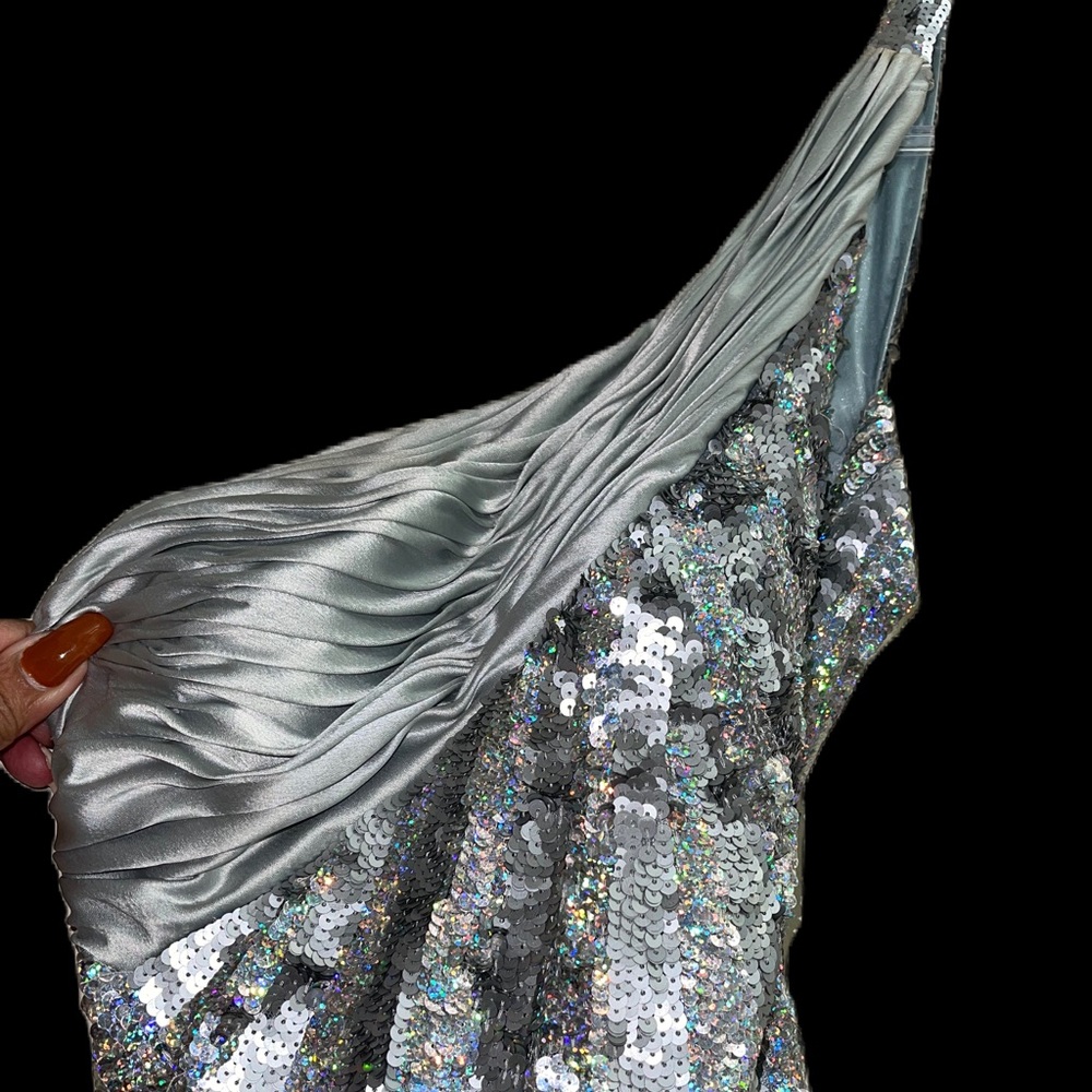 Precious Formals Silver Sequence Gown - Gem